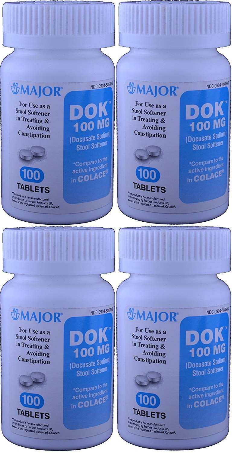 Major Docusate Sodium 100 mg 100 Tabs (4 Bottles of 100) - Walmart.com