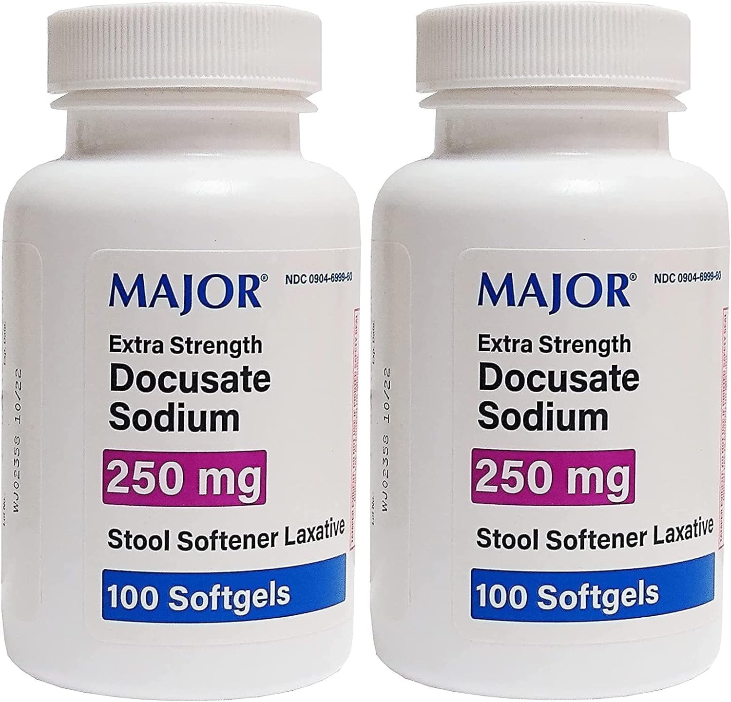 Major Docusate Sodium 250mg, Stool Softener Laxative, 100 Softgels, 2 ...