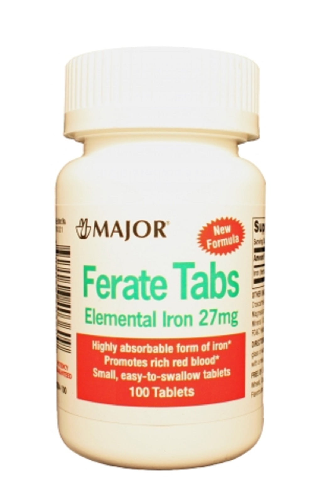 Major Ferate Elemental Iron 27mg, Ferrous Supplement, 100 Tablets ...