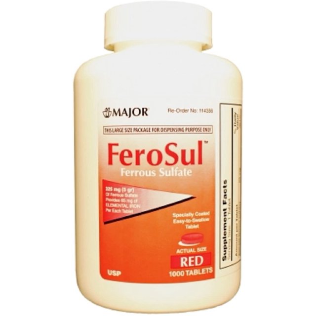 Major FeroSul Iron Pills Supplement, Ferrous Sulfate 325mg, OTC, 1000 ...