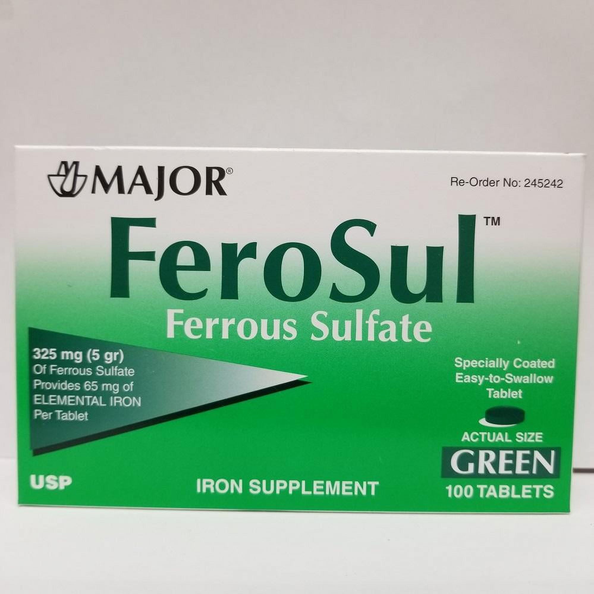 Major FeroSul Green Tablets, 325mg, 100ct 009047591823A124 - Walmart.com