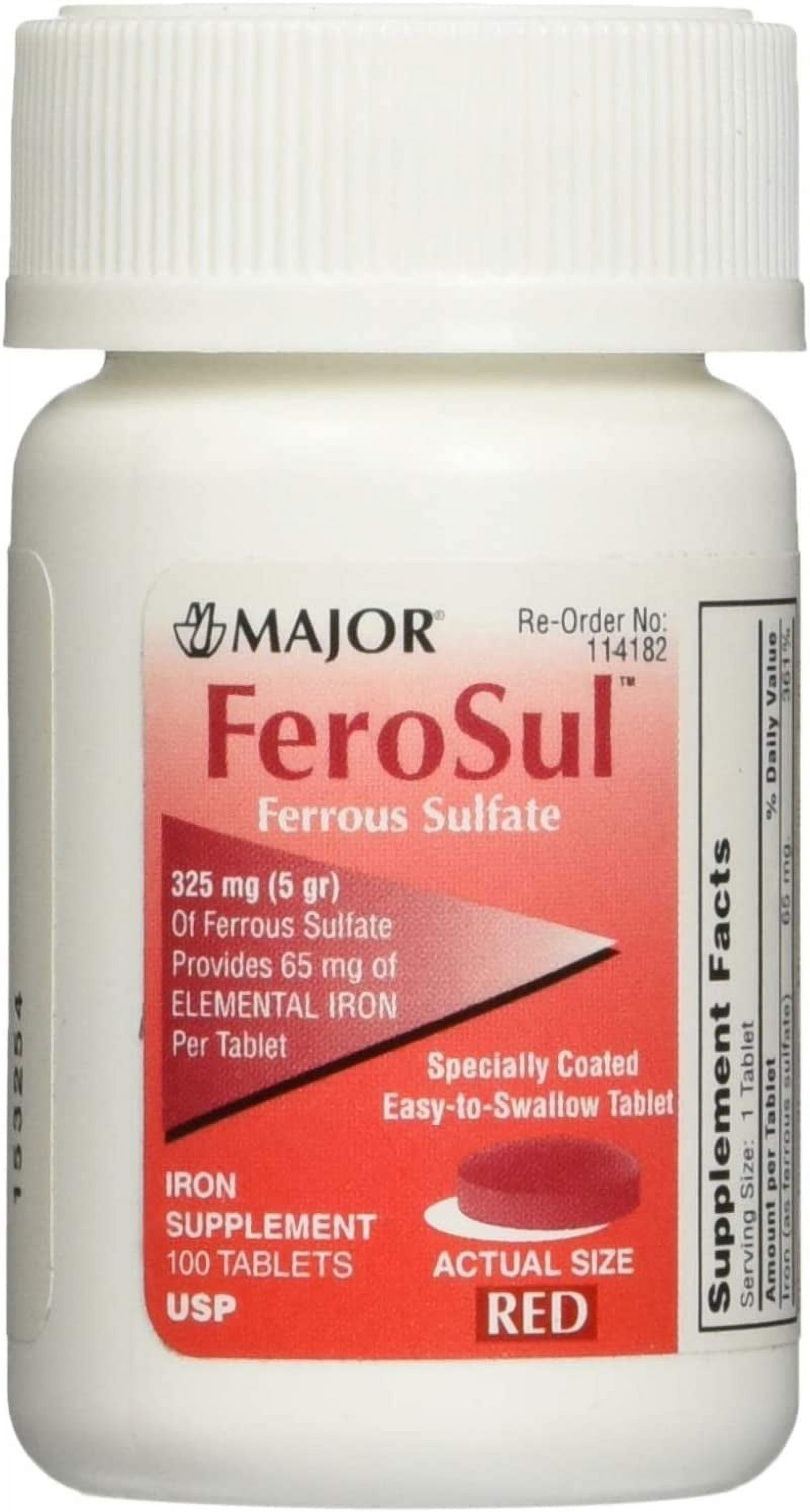 Major FeroSul Tablets, 325 mg, Red, 100 Count - Walmart.com