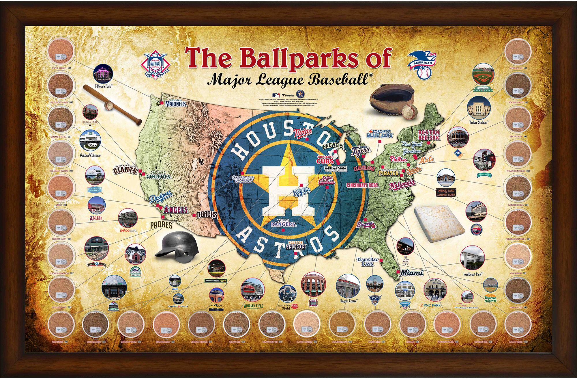 Major League Baseball Parks Framed 20" x 32" Houston Astros Map Collage ...