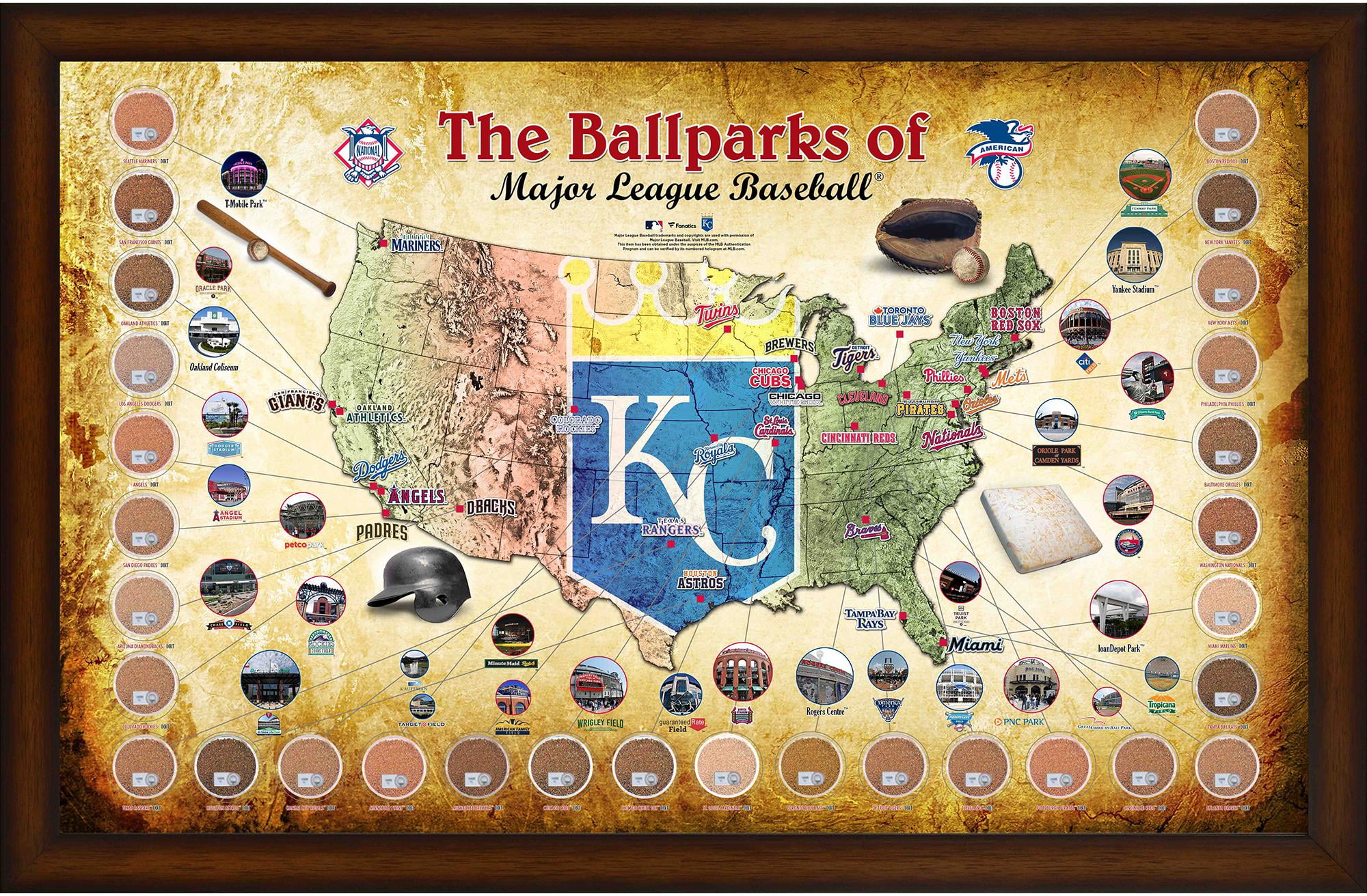 Major League Baseball Parks Framed 20" x 32" Kansas City Royals Map ...