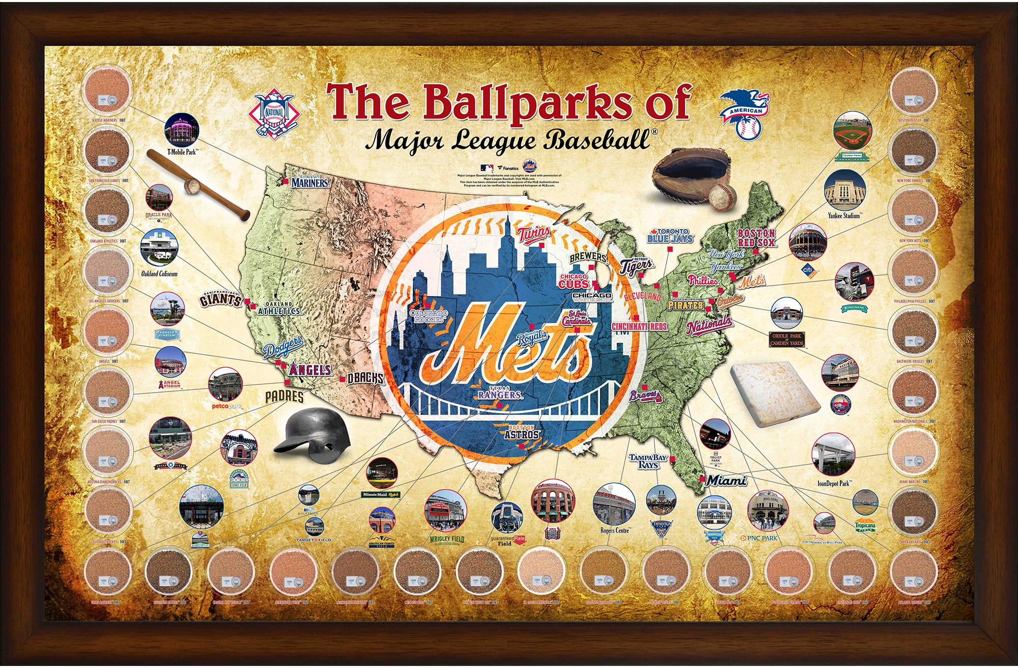Major League Baseball Parks Framed 20" x 32" New York Mets Map Collage ...