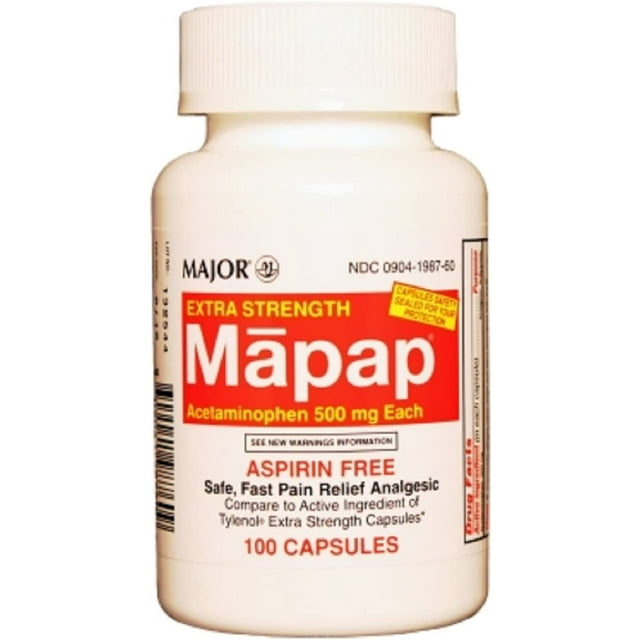 Major MAPAP 500MG CAPS Unboxed ACETAMINOPHEN-500 MG Red/White 100 CAPS ...