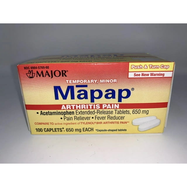 Major Mapap Acetaminophen Arthritis Pain Caplets, 650 mg, White, 100 ...