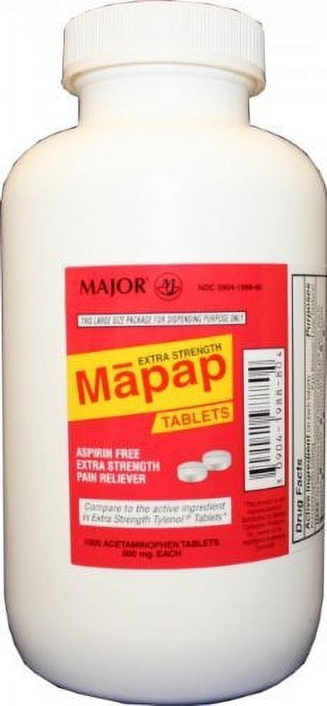 Major Mapap Extra Strength Tablets, 500 mg, 1000 Count - Walmart ...