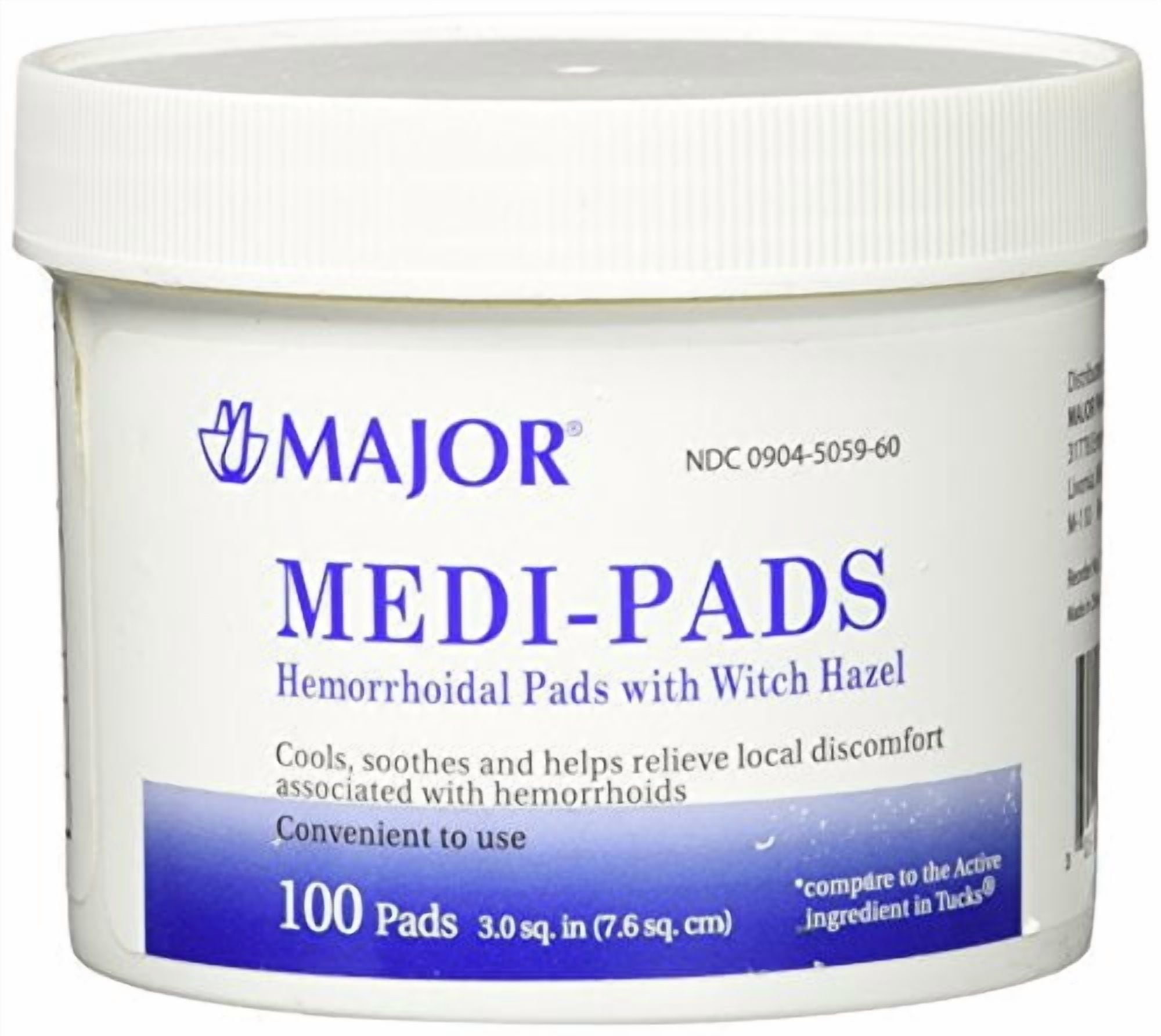Major Medi-Pads Hemorrhoidal Pads With Witch Hazel, 100 Ct. JarPack of ...