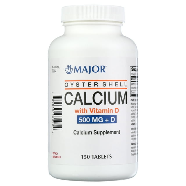 Major Oyster Shell Calcium Plus Vitamin D Cholecalciferol Supplement Tablets, 500 mg, 150 Count ...