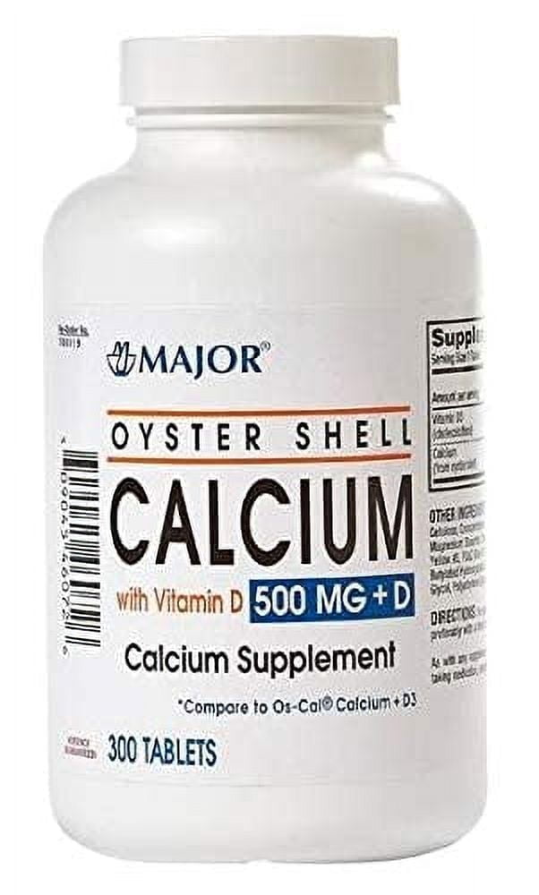 Major Oyster Shell Calcium with Vitamin D, 500mg, 300 Count, Dietary ...
