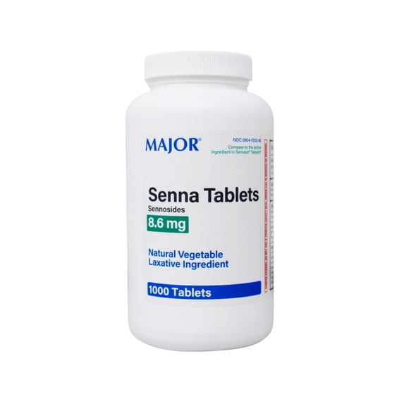 Major Senna Vegetable Laxative Tablets, 8.6mg, 1000 Count, Gentle ...