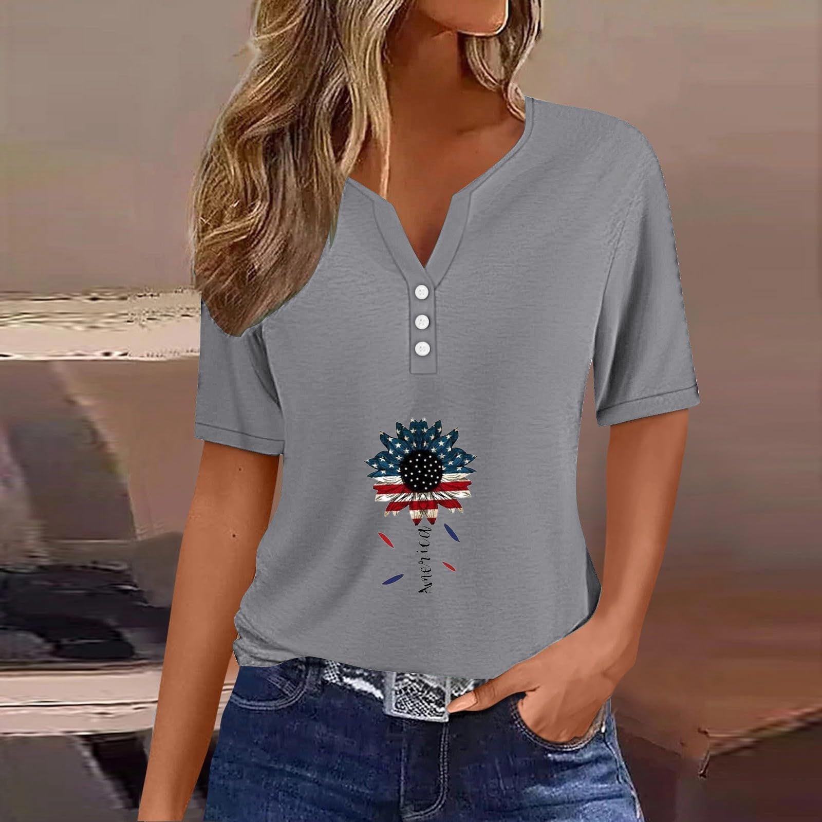 Major Savings Ganfancp Independence Day Workout Women Tops 1 4 Sleeve V