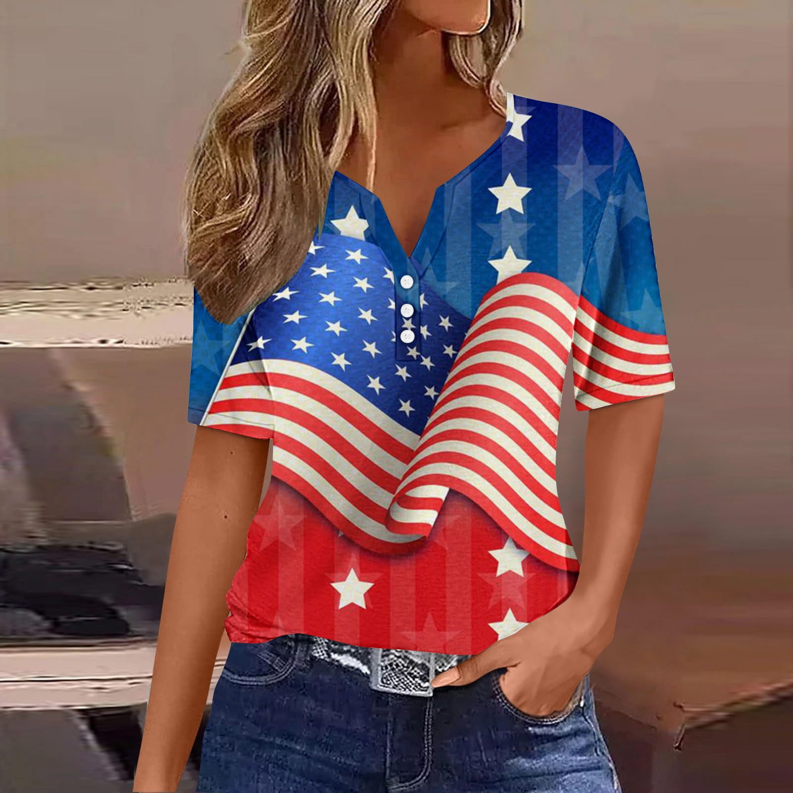 Major Savings Ganfancp Independence Day Workout Women Tops Short Sleeve