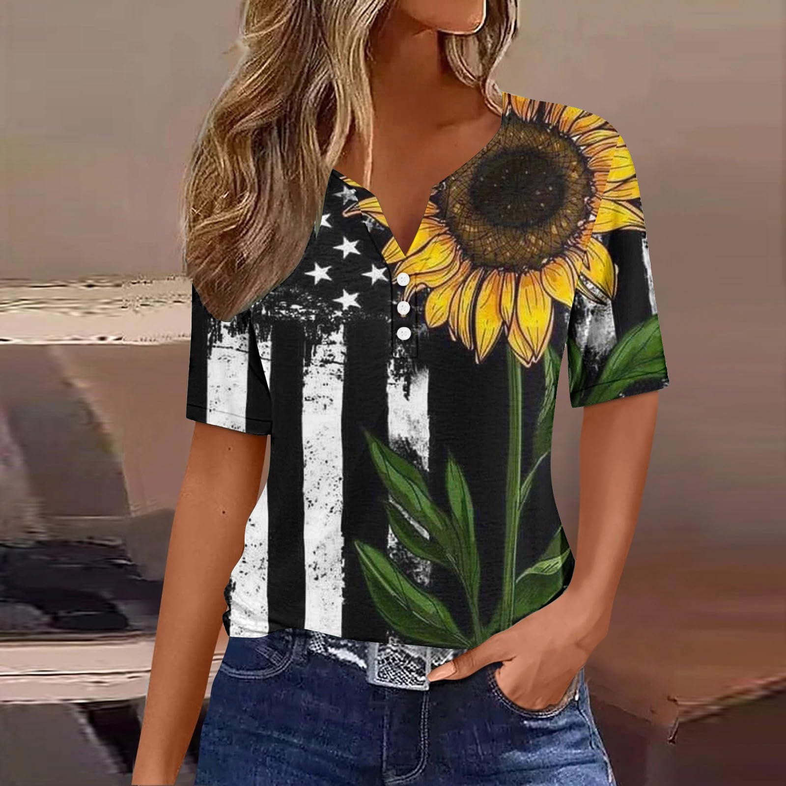 Major Savings Ganfancp Independence Day Workout Women Tops Short Sleeve
