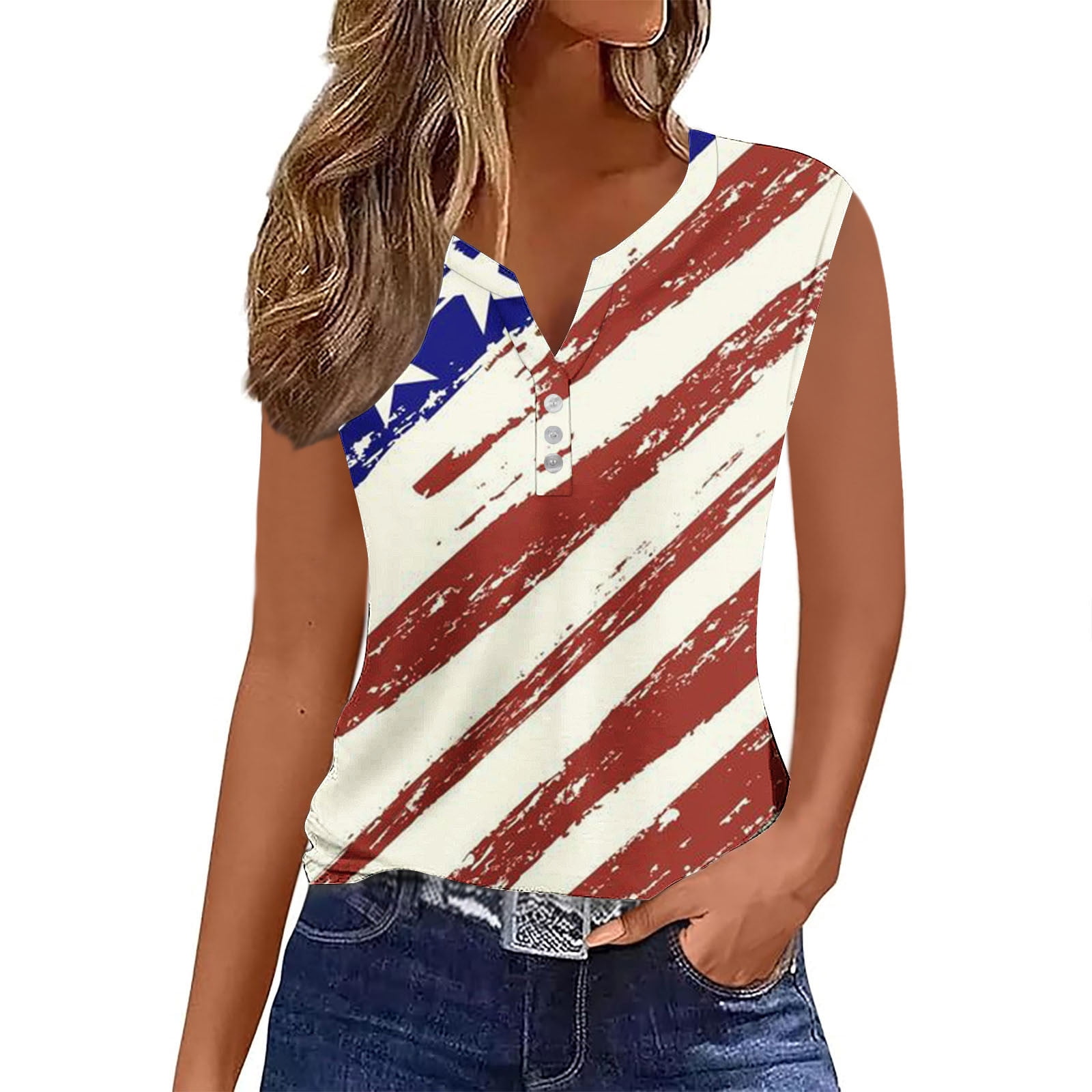 Major Savings Ganfancp Independence Day Workout Women Tops Sleeveless V