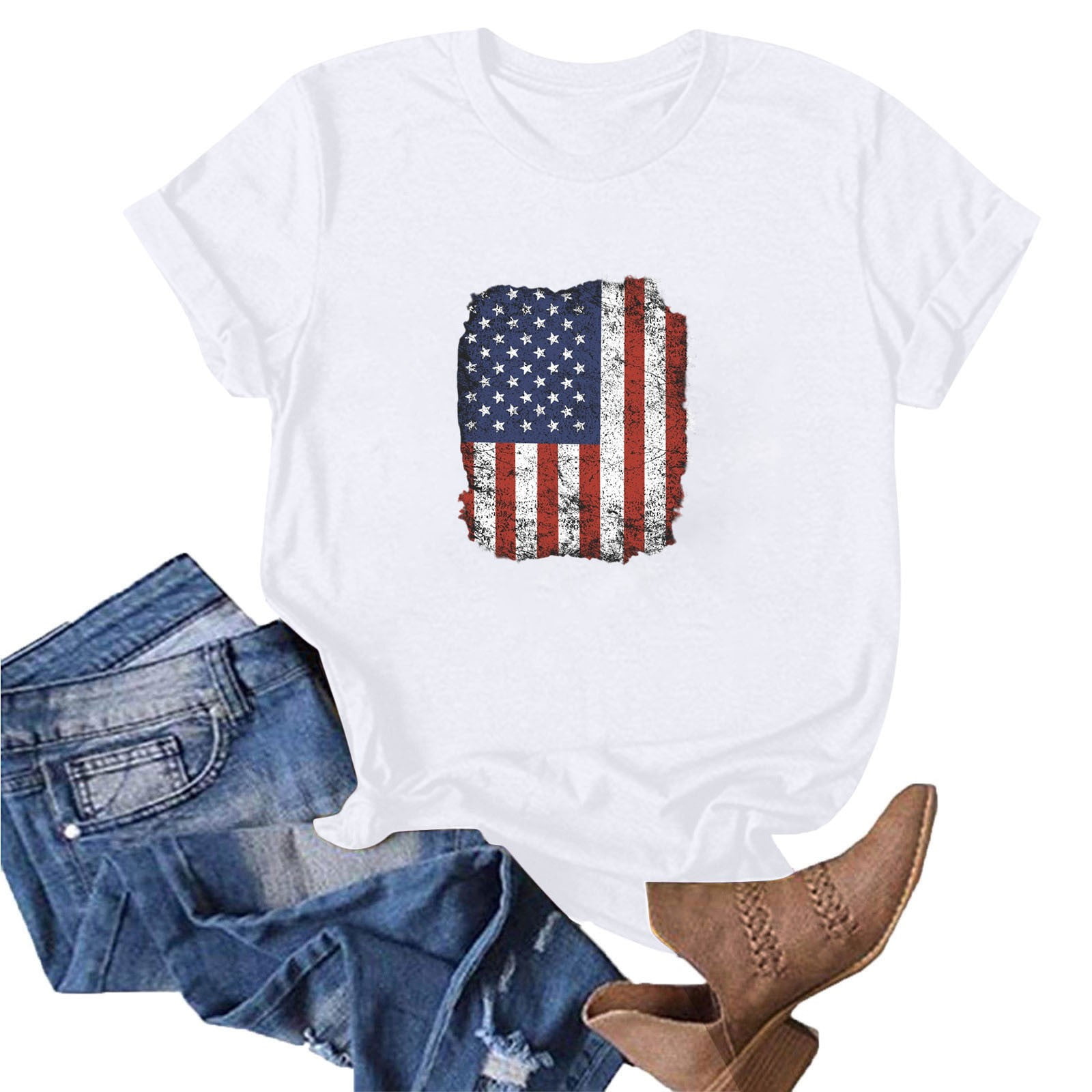 Major Savings Ganfancp Usa Flag Women Tops Short Sleeve Crew Neck T