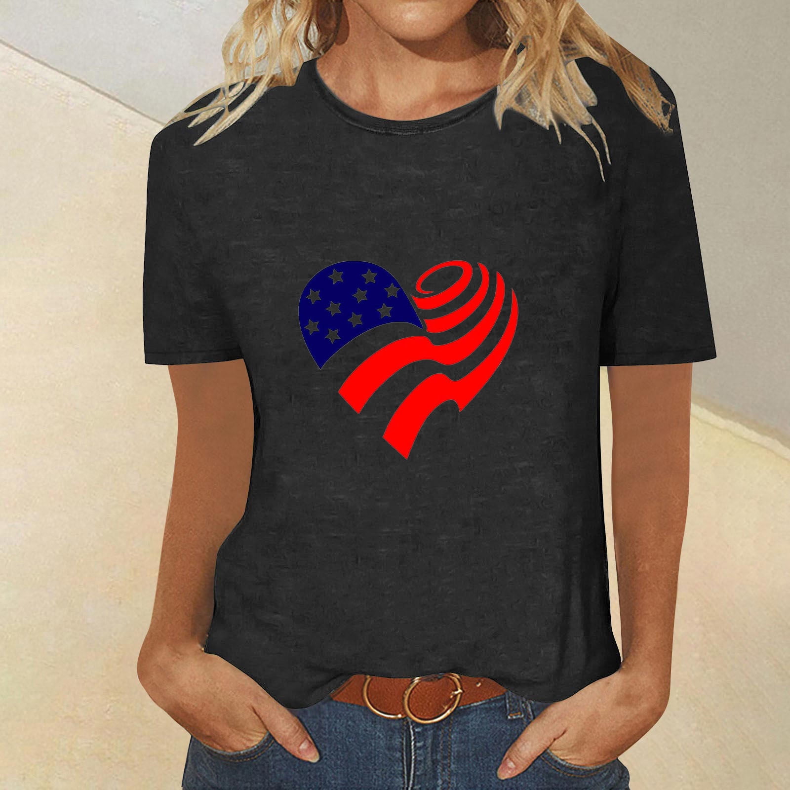 Major Savings Ganfancp Usa Flag Women Tops Short Sleeve Crew Neck T