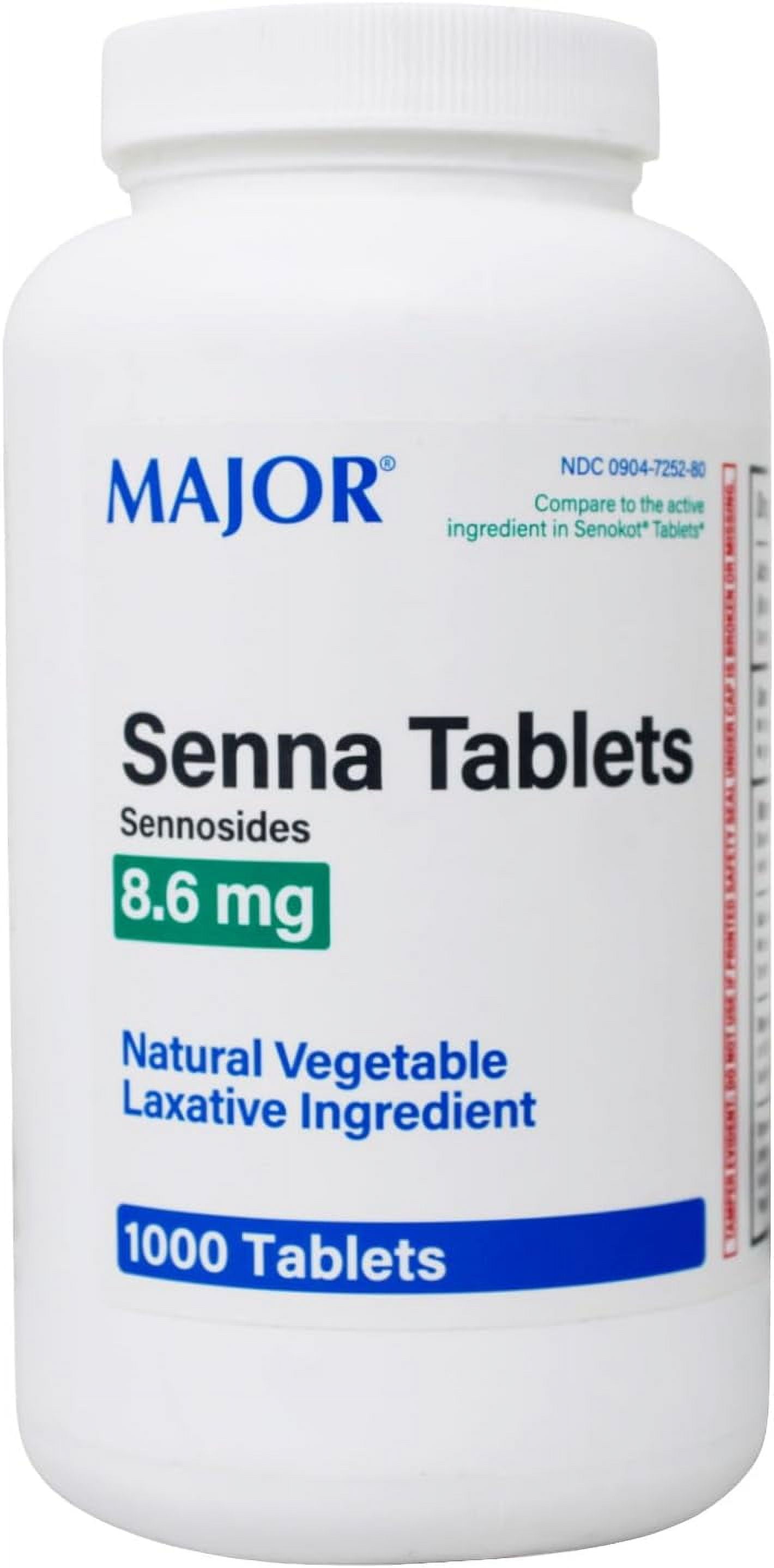 Major Senna Natural Vegetable Laxative Tablets for Adults, 8.6mg, 1000 ...