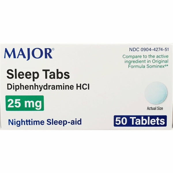 Major Sleep Tabs 25 mg 50 Tablets - Walmart.com
