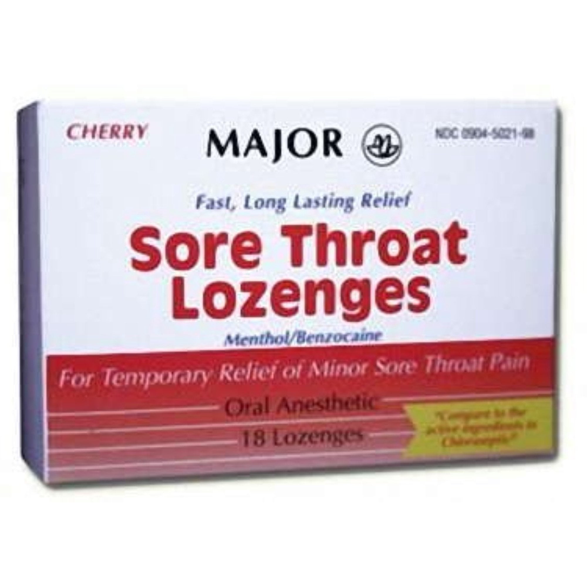 Major Sore Throat Fast Long Lasting Relief, Menthol Benzocaine, 18ct, 4 ...