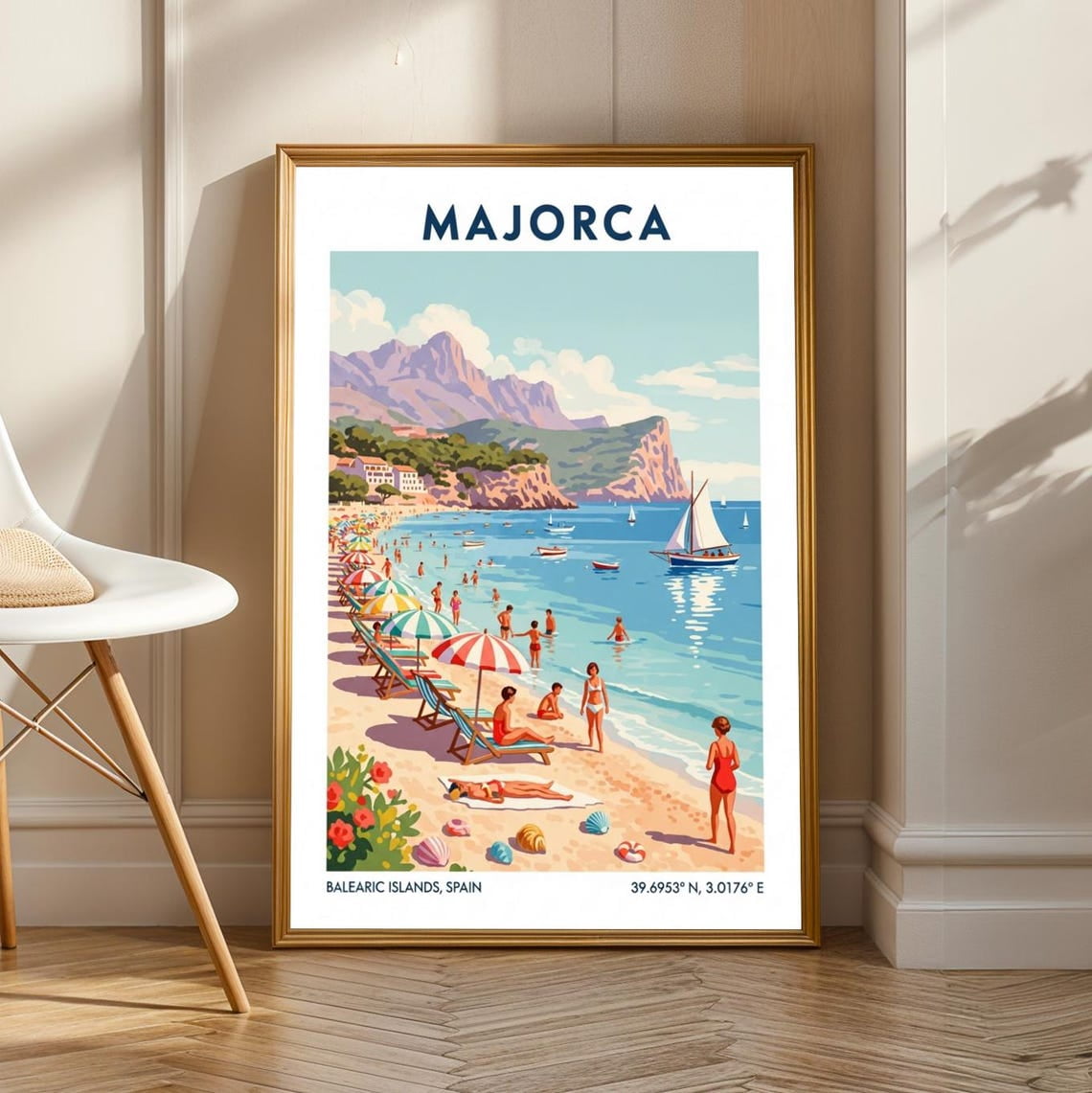 Majorca Beach Scene Vintage Travel Poster: Retro Coastal Wall Art ...