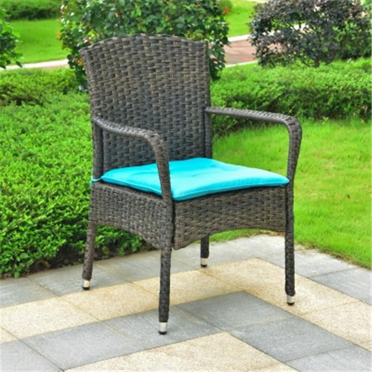 Majorca Resin Pandan Steel Arm Chair with Cushions, Dark Coffee & Aqua ...