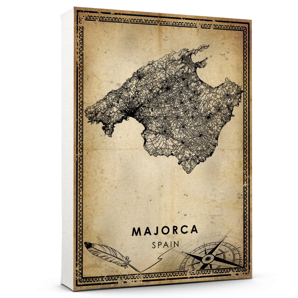 Majorca Vintage Map Prints Canvas, Spain Map Art Canvas, Canvas ...