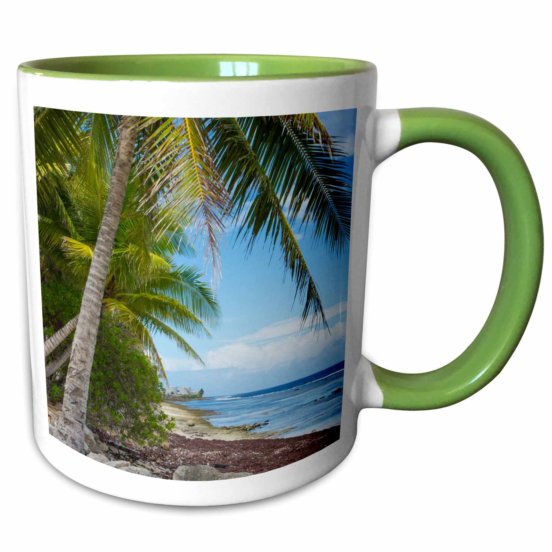 Majuro, Marshall Islands. Romantic beach scene with palm trees. 15oz ...