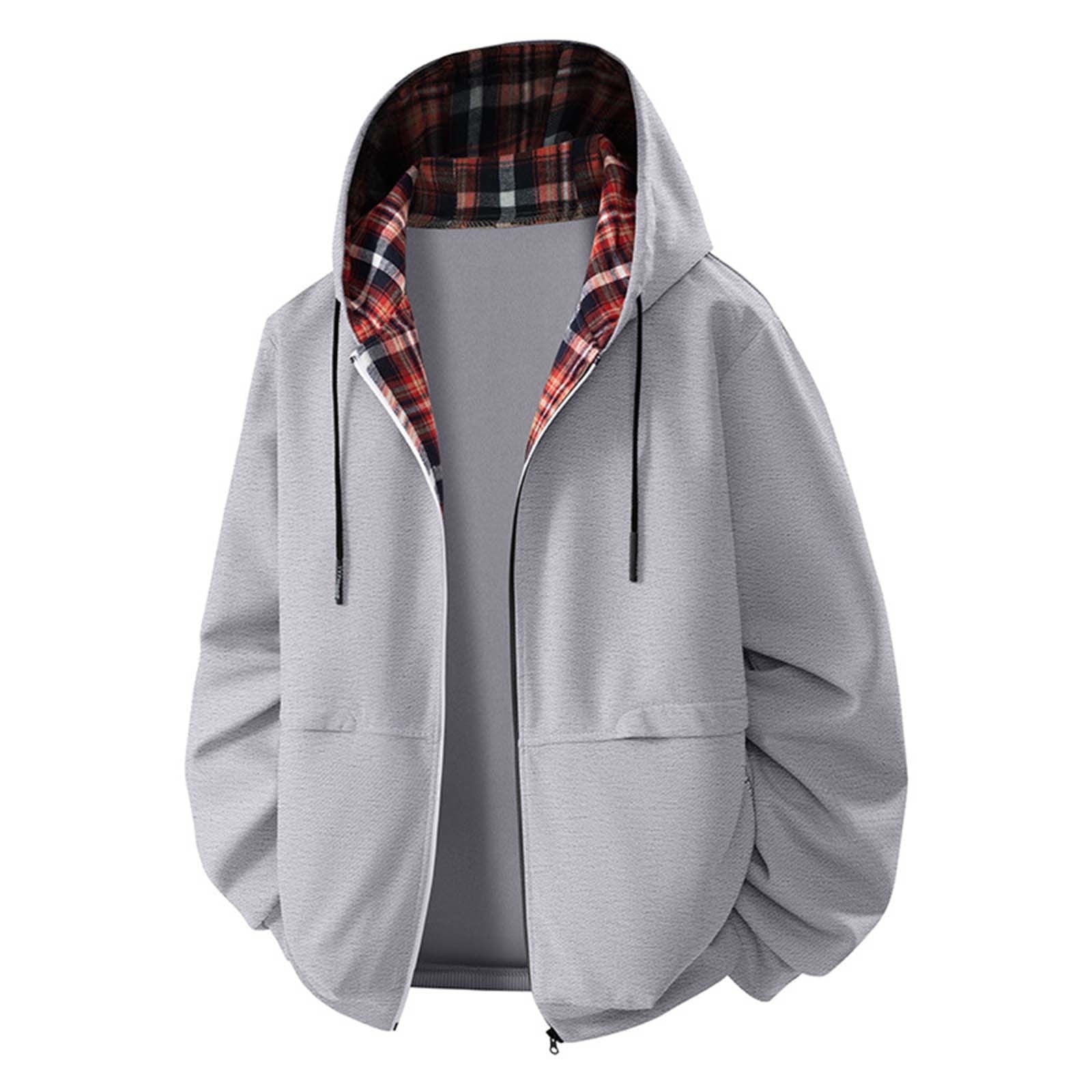 Makaor Mens Barn Jackets Hooded Coat Plaid Big and Tall Zip up Long ...