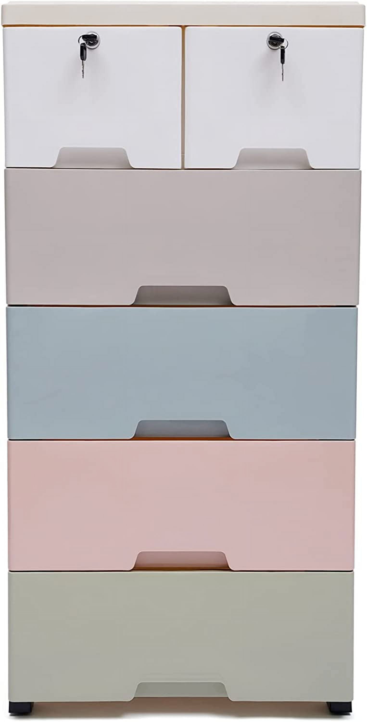 Makaron Plastic Storage Cabinet with 6 Drawers and Lock, Wheels, and ...