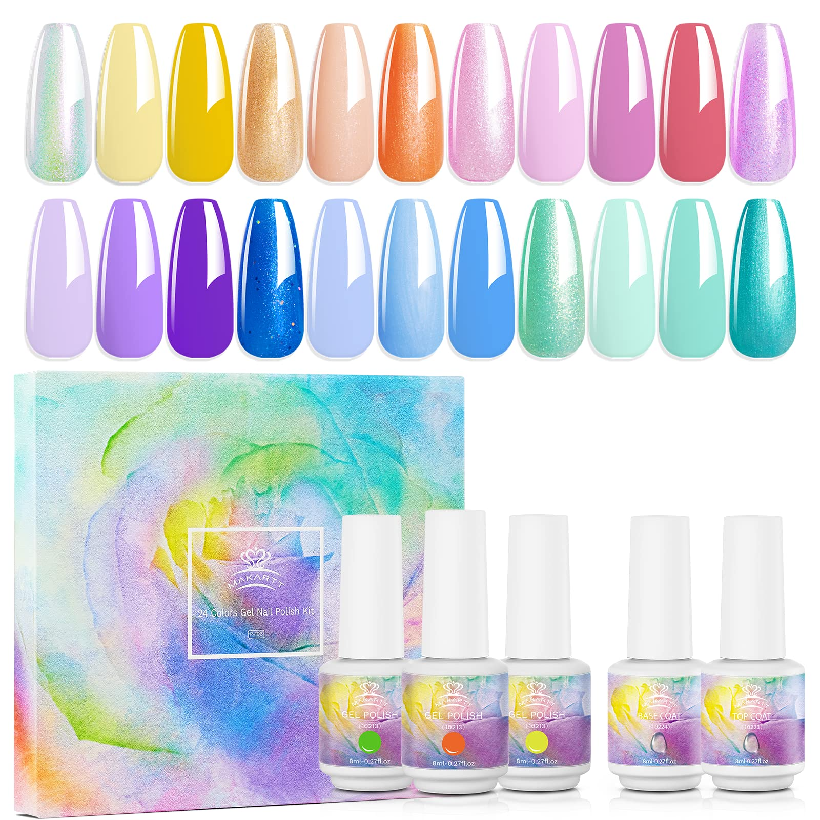 Makartt 24pcs Gel Nail Polish Kit,22 Colors Blue Green Pink Yellow ...
