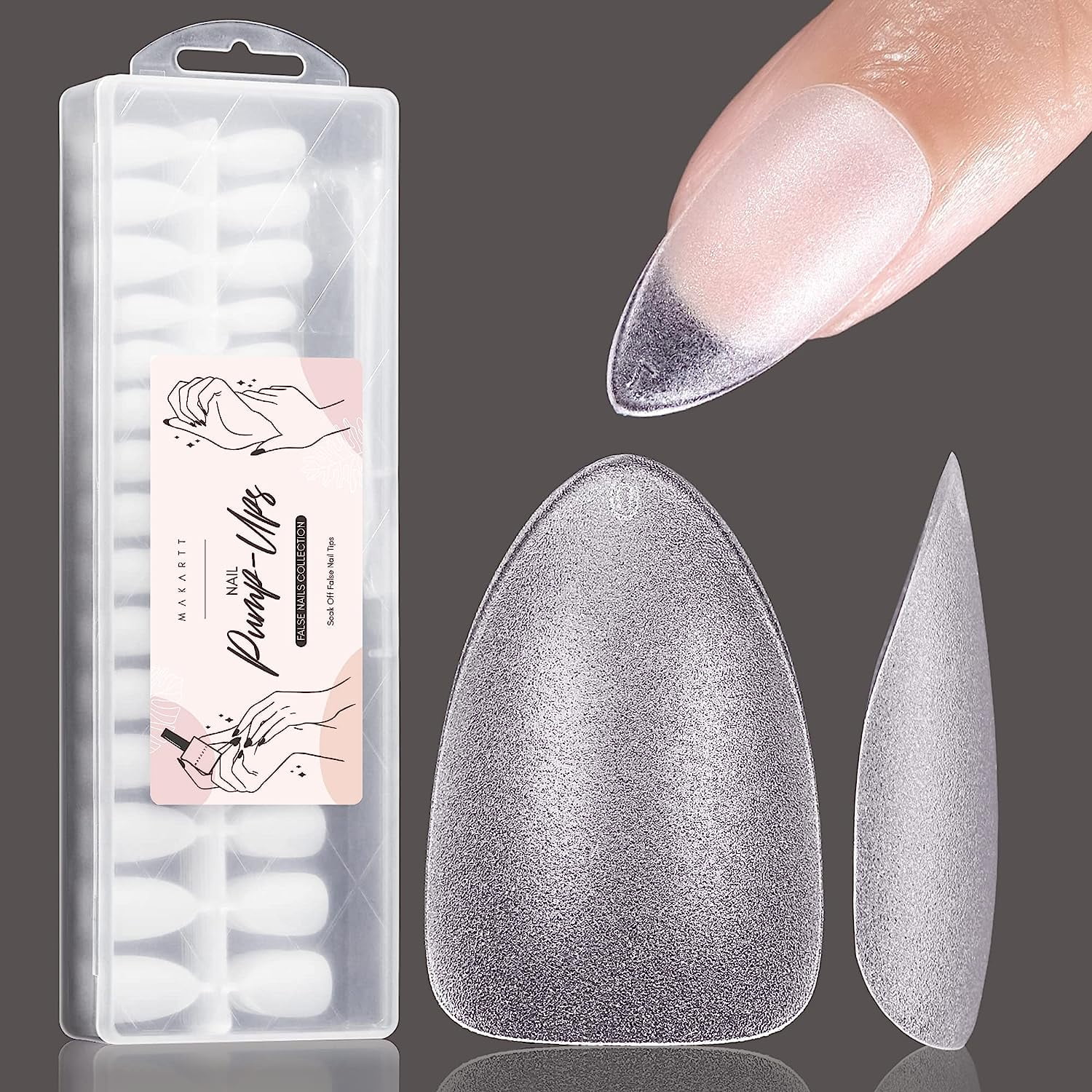 Makartt 360PCS Short Almond Gel Nail Tips, Pre-buffed, 15 Sizes, Clear ...