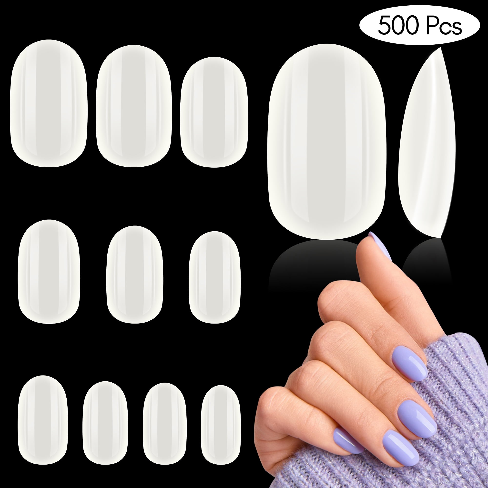 Makartt 500pcs Short Oval Nail Tips Full Cover White False Nails