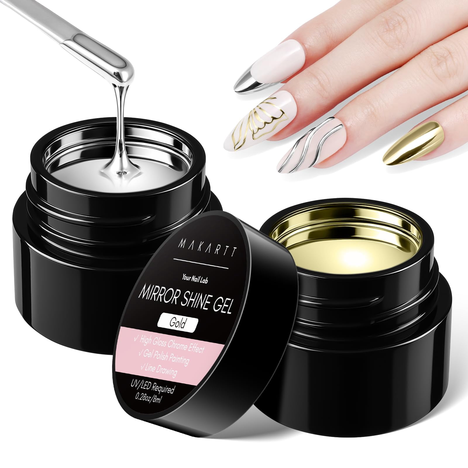 Makartt Chrome Nail AIF9 Polish Set: Metallic Nail Polish, Silver and ...