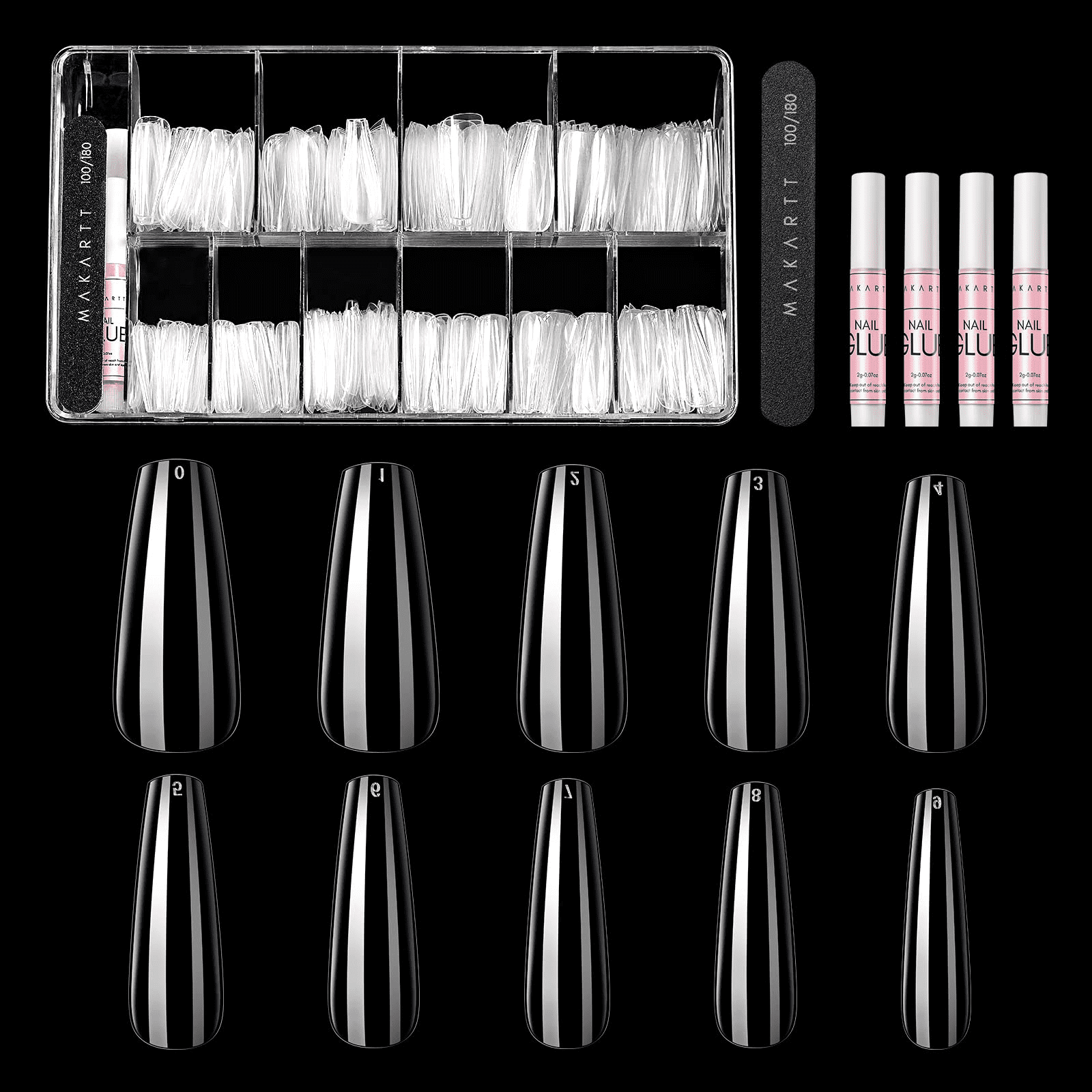 Makartt 500PCS Clear Acrylic Coffin Nail Tips Kit with Glues, Nail File ...