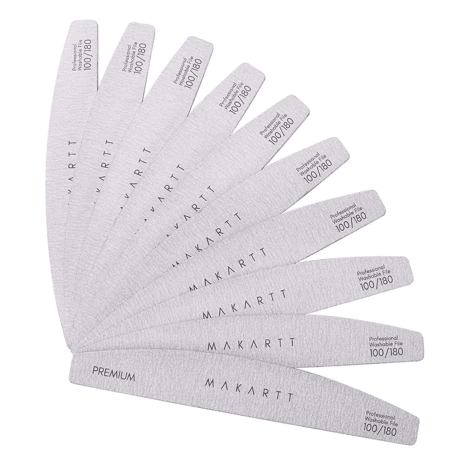 Makartt Professional Nail Files 100/180 Grit (Grey) Emory Board, 10 ...