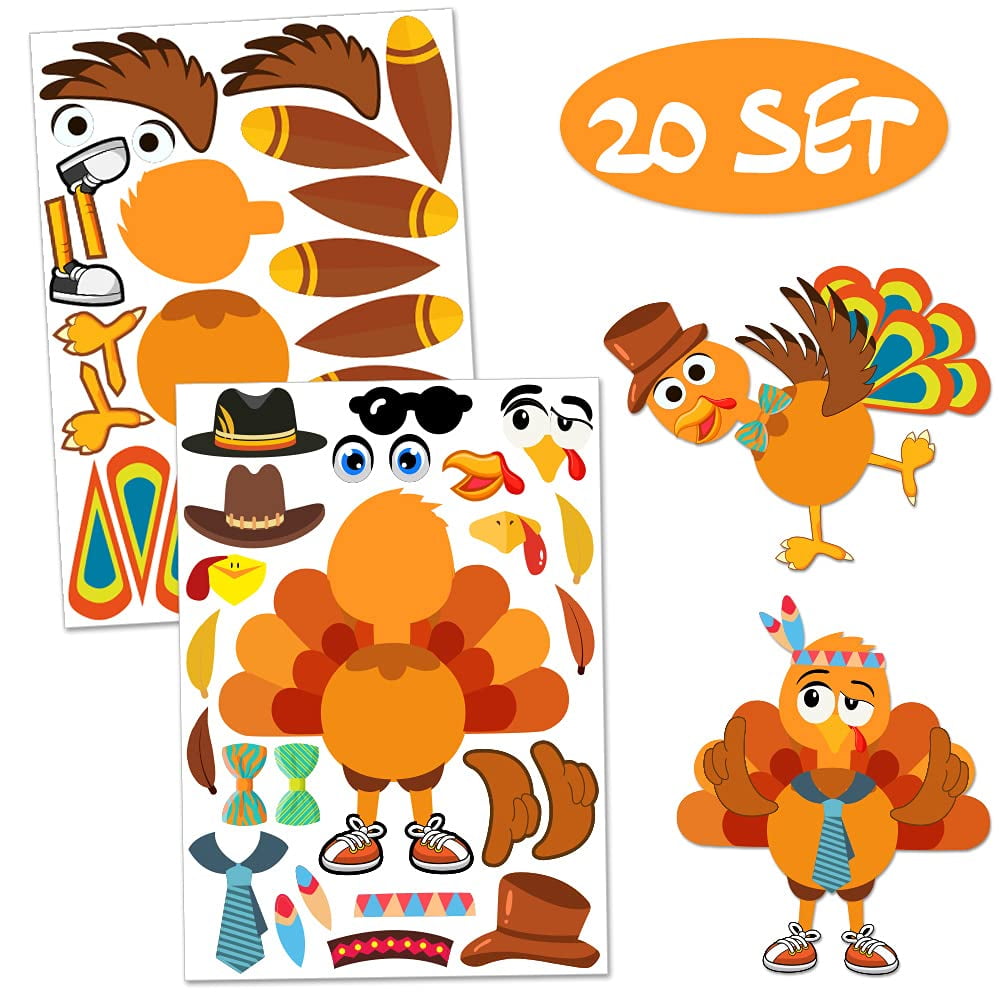 Make-A-Turkey Stickers Thanksgiving Party Games/Favors/Supplies for ...