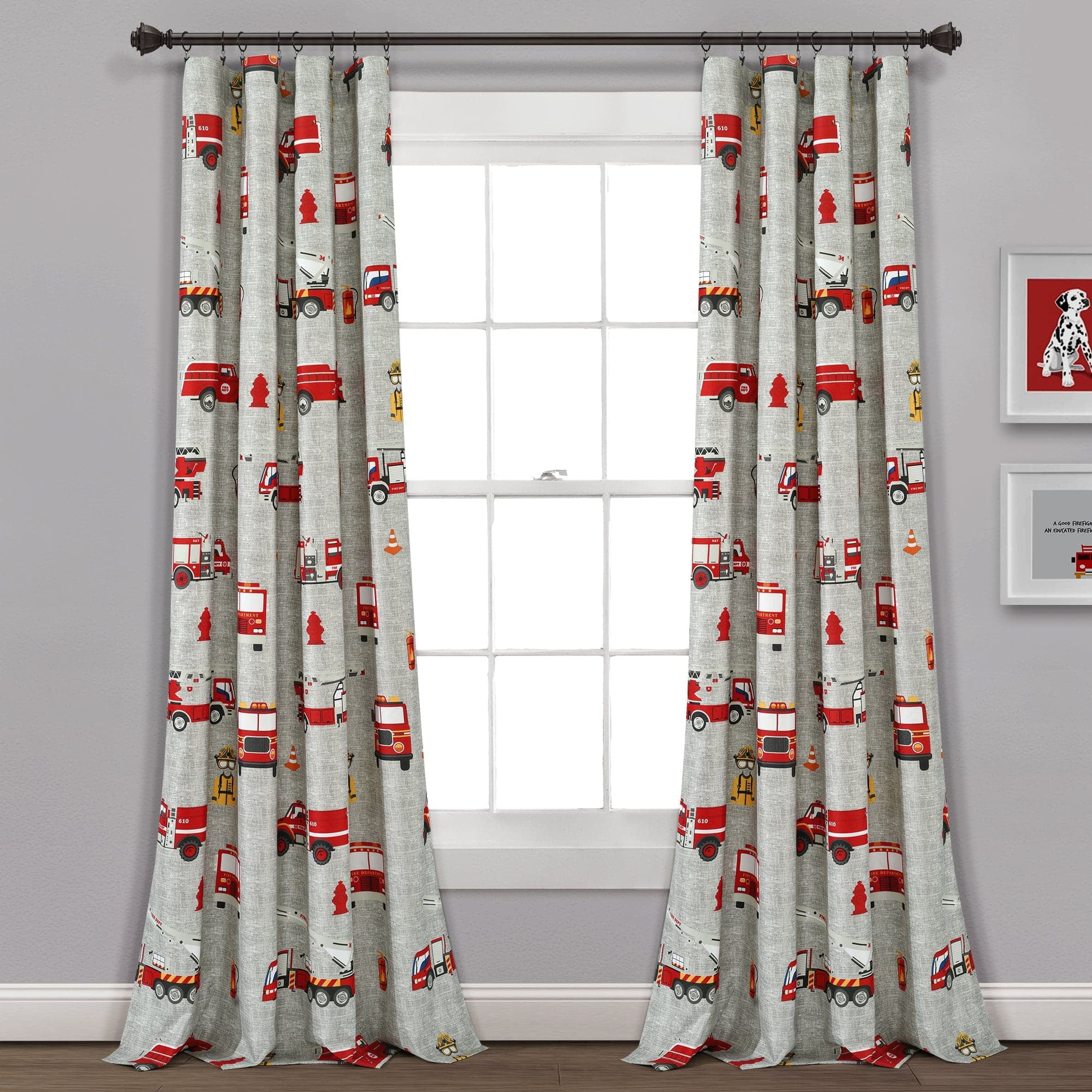 Lush Decor Fire Truck Window Curtain Panels, Transportation Kids Decor ...
