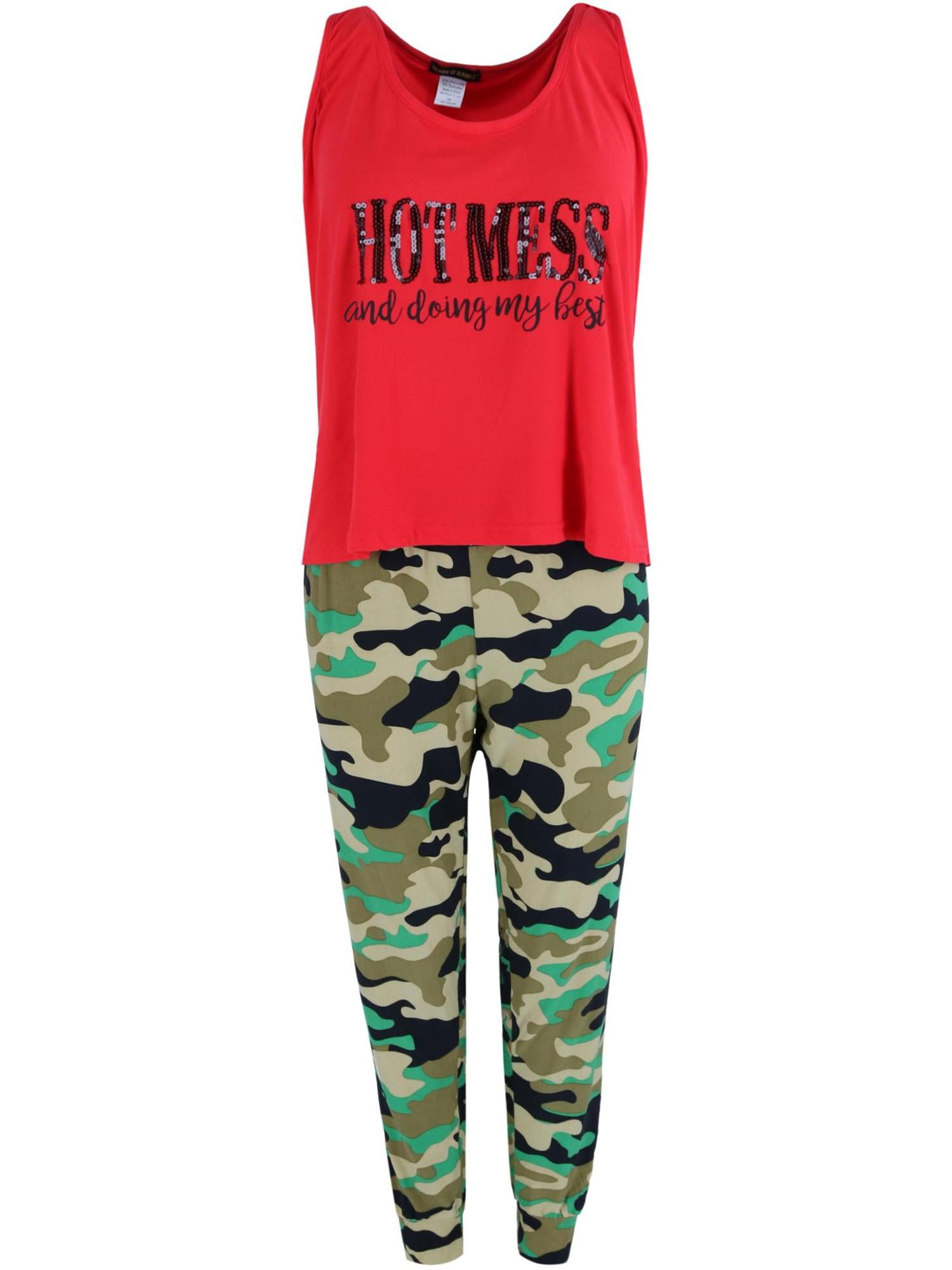 Make It Rain Hot Mess with Camo Joggers PJ Set (Women's Plus) - Walmart.com