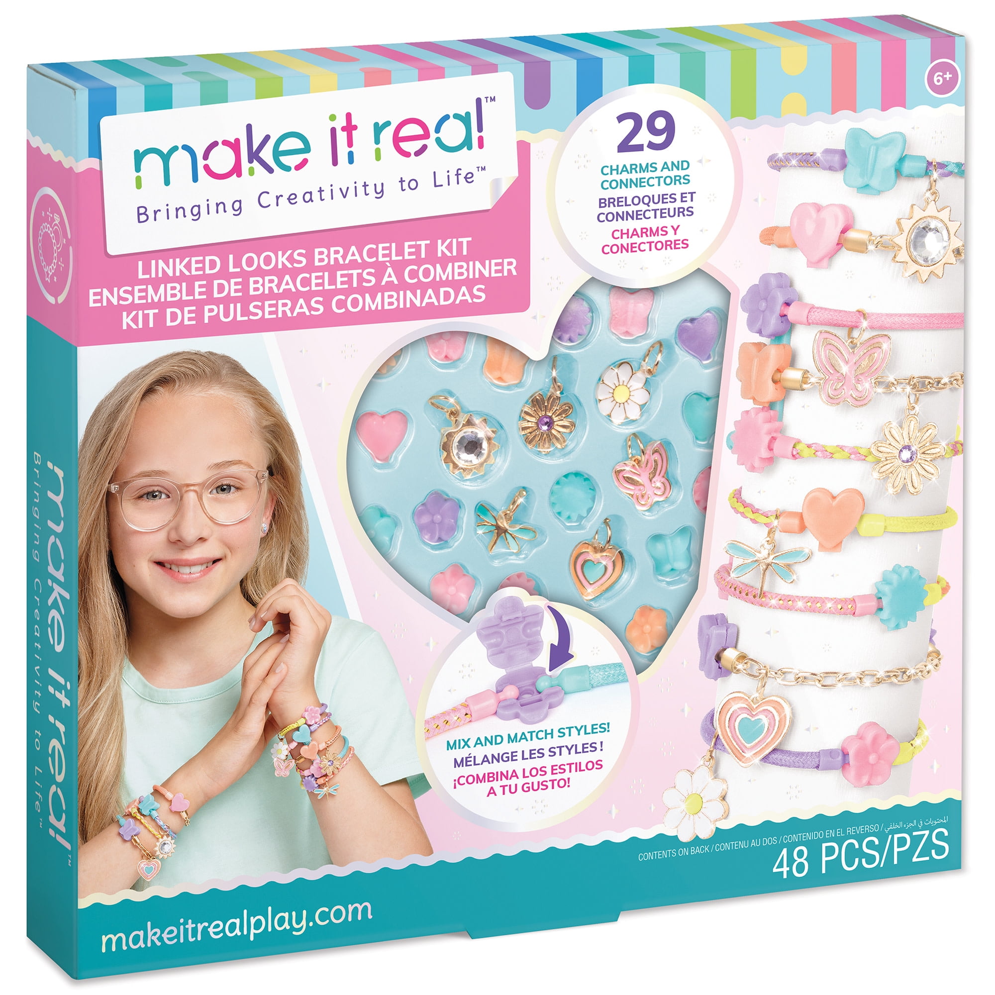 Make It Real: Linked Looks - 48pc DIY Bracelet Kit, Pastel Charms ...