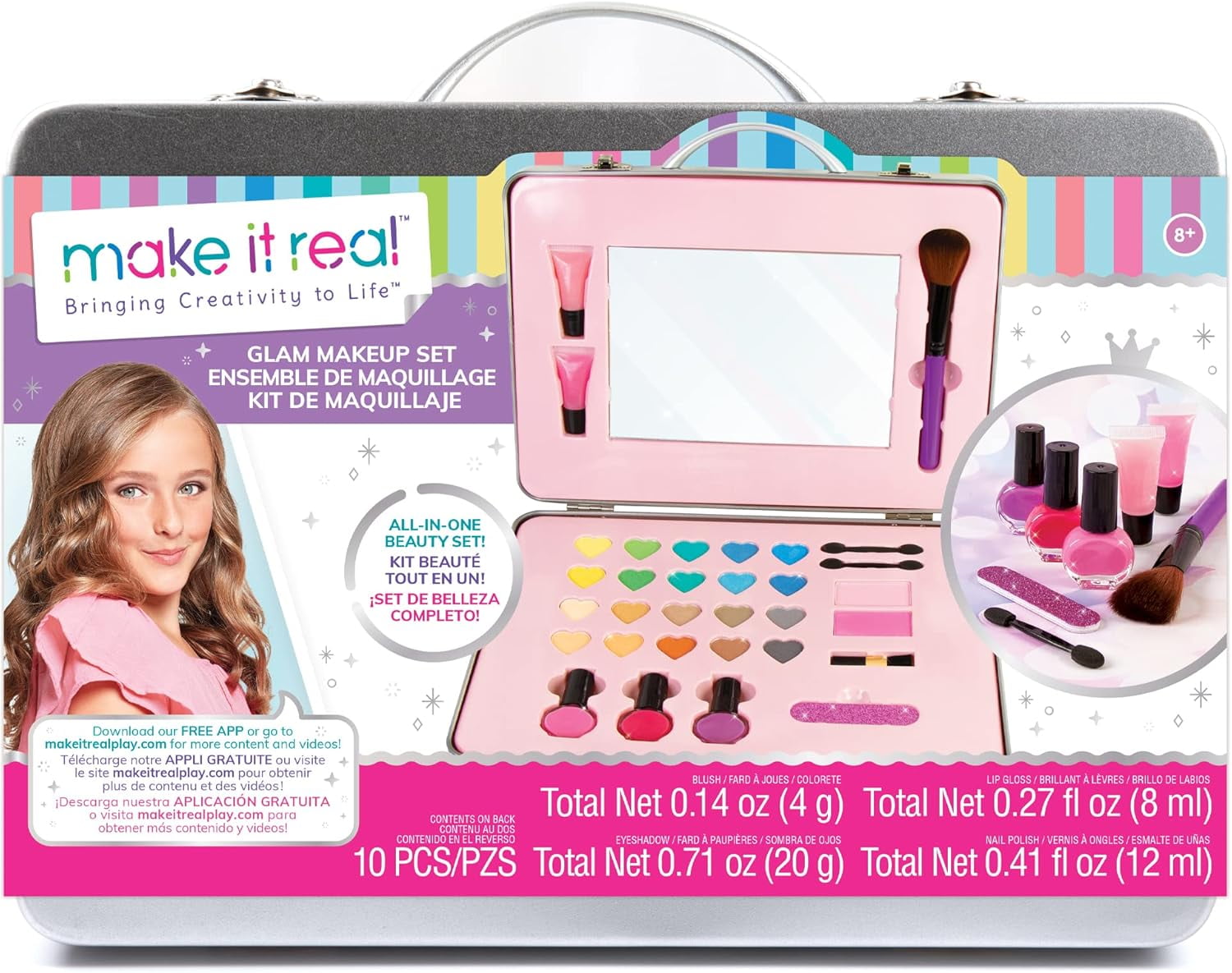 Make It Real: Glam Makeup Set - 10 Piece Travel Hard Case, Tweens & Girls, All-in-One Cosmetic ...