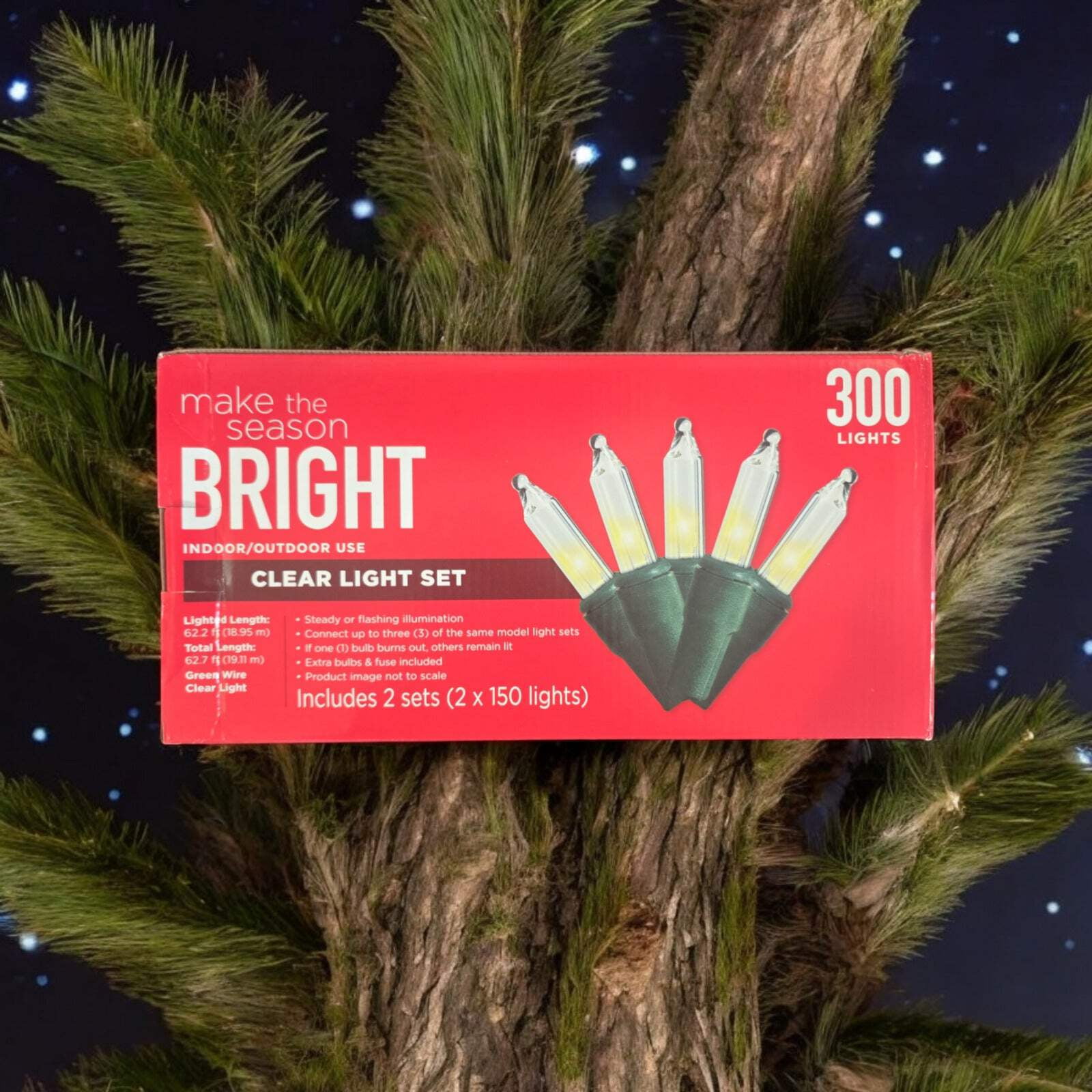 Make The Season Bright Indoor/Outdoor Clear Light Set, 2 Sets (2 x 150 ...