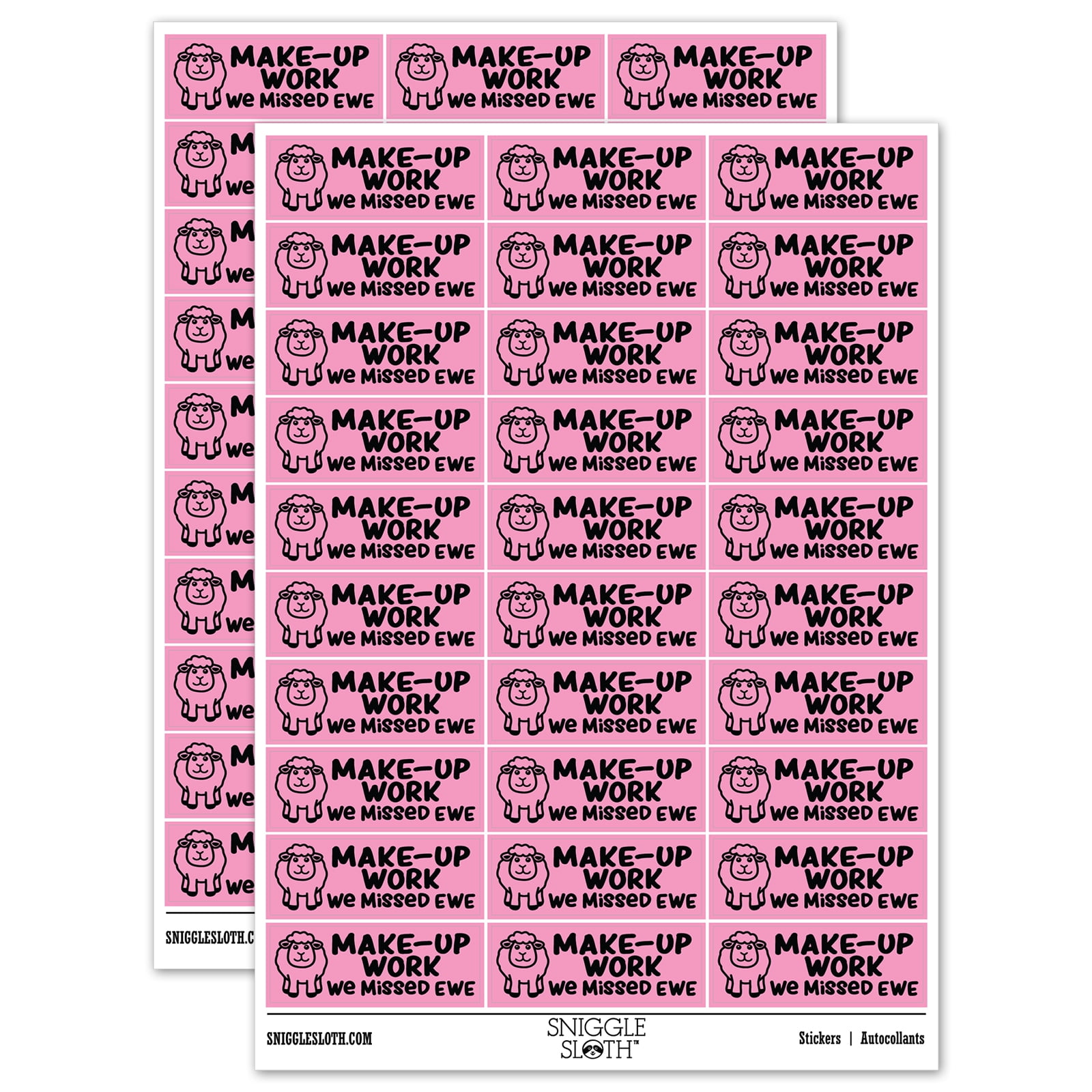 Make-Up Work We Missed Ewe You Teacher Student School Sticker Set - Light Pink - Matte Finish ...