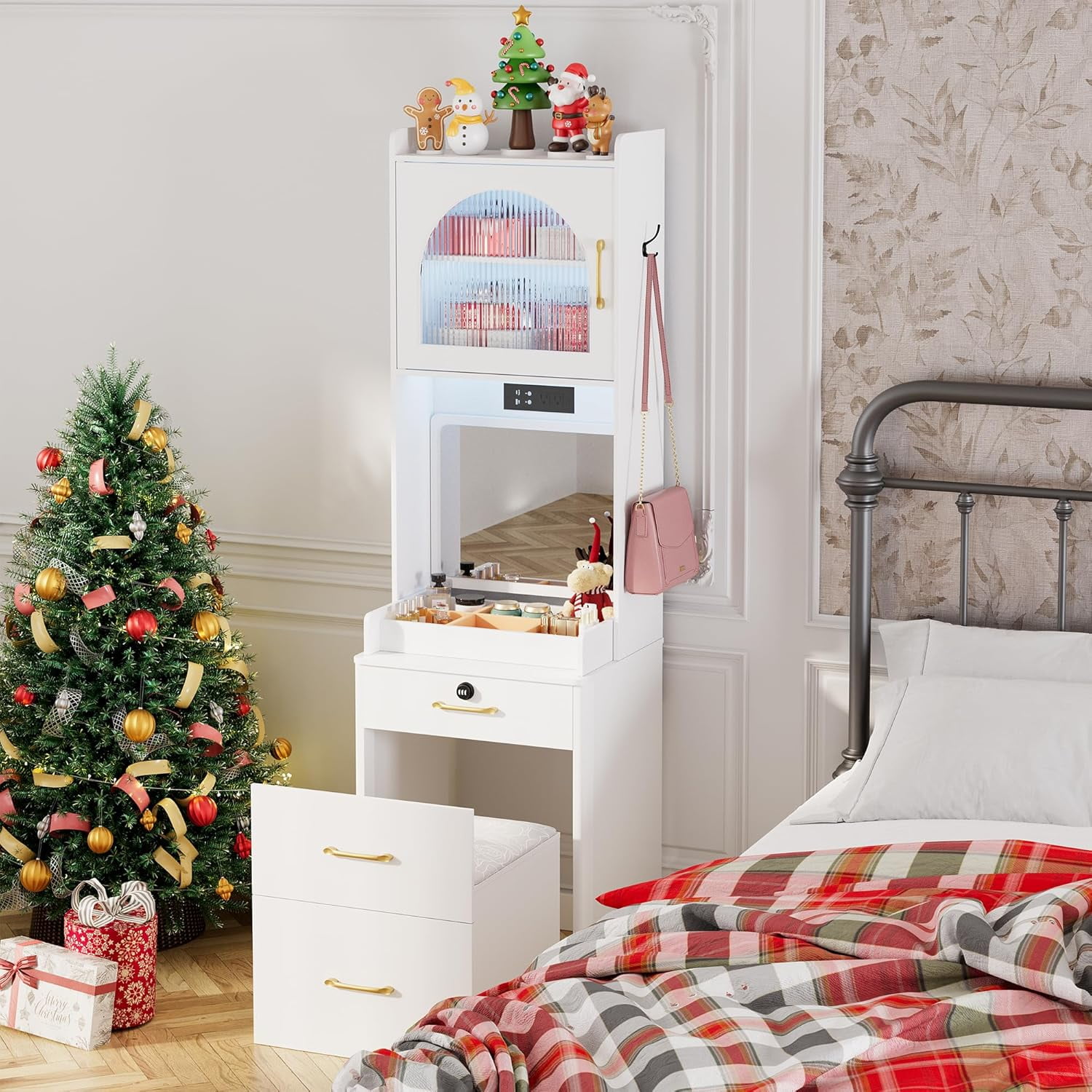 Make Up Vanity Desk with Mirror and Lights, Small Tall Makeup Vanity ...