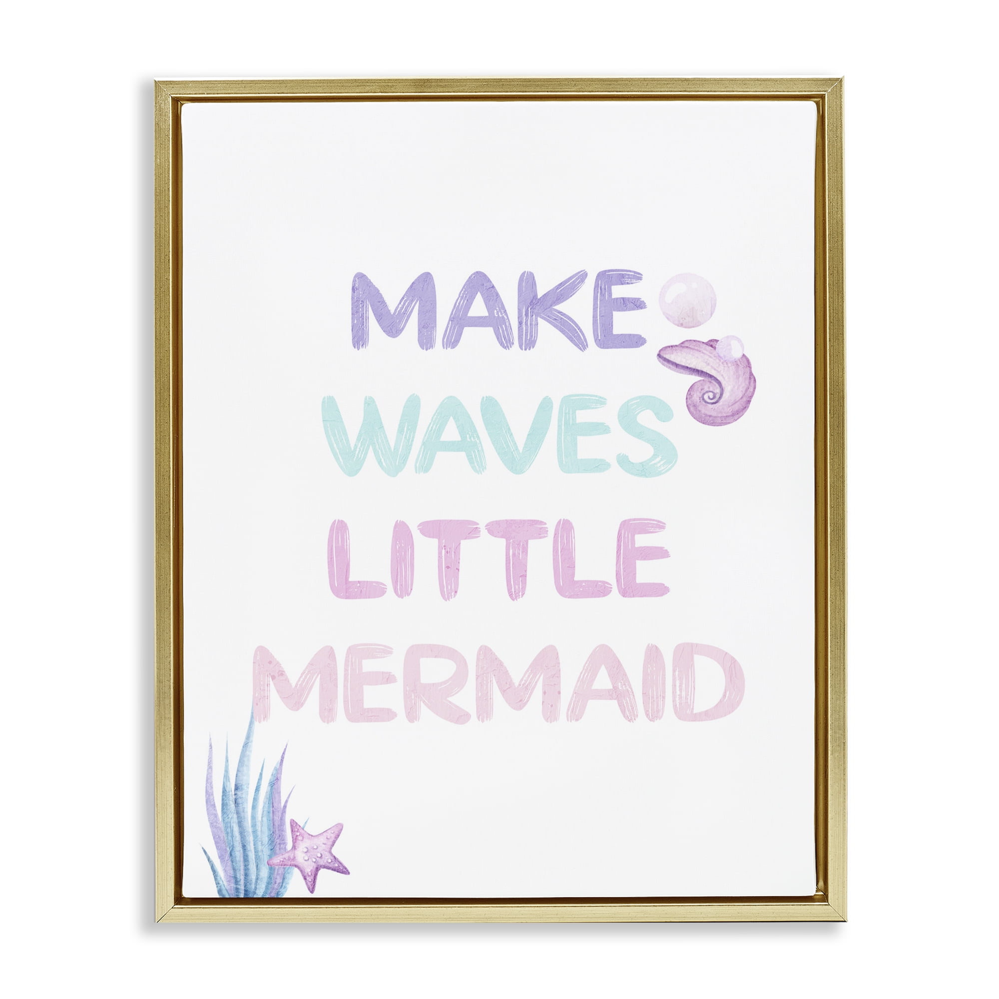 Make Waves Little Mermaid Gold Framed Floater Canvas Wall Art, design ...