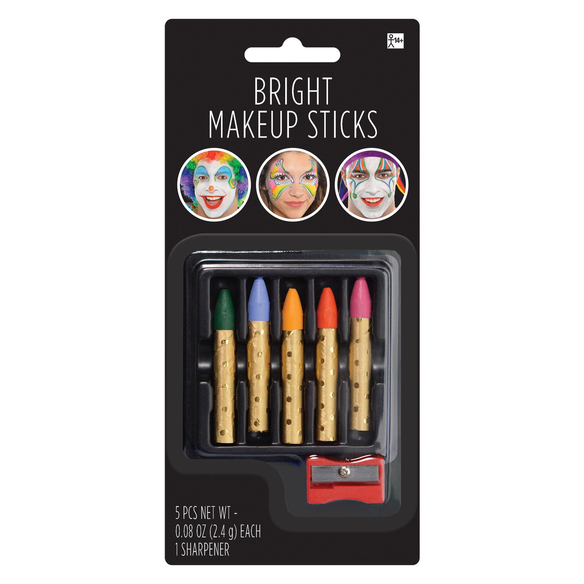 Make-up Sticks 5 Bright Colors Sharpener Pink Yellow Blue Green Orange ...