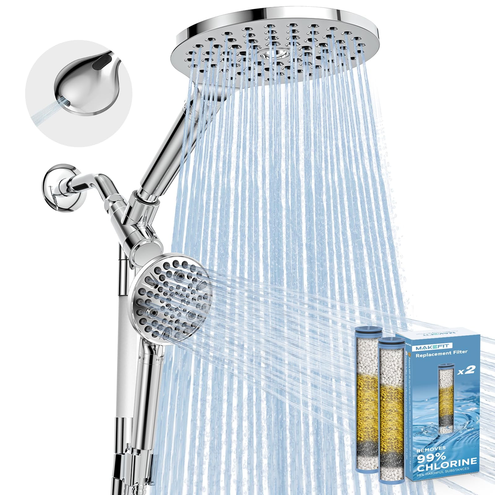 MakeFit Dual Filtered Rain Shower Head Combo, Handheld Shower Head with ...