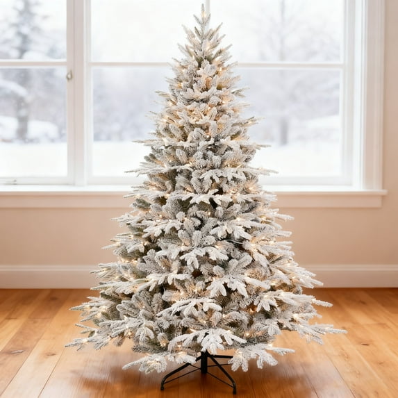 Makeatree 5 FT Prelit Flocked Artificial Full Christmas Tree with 1528 ...