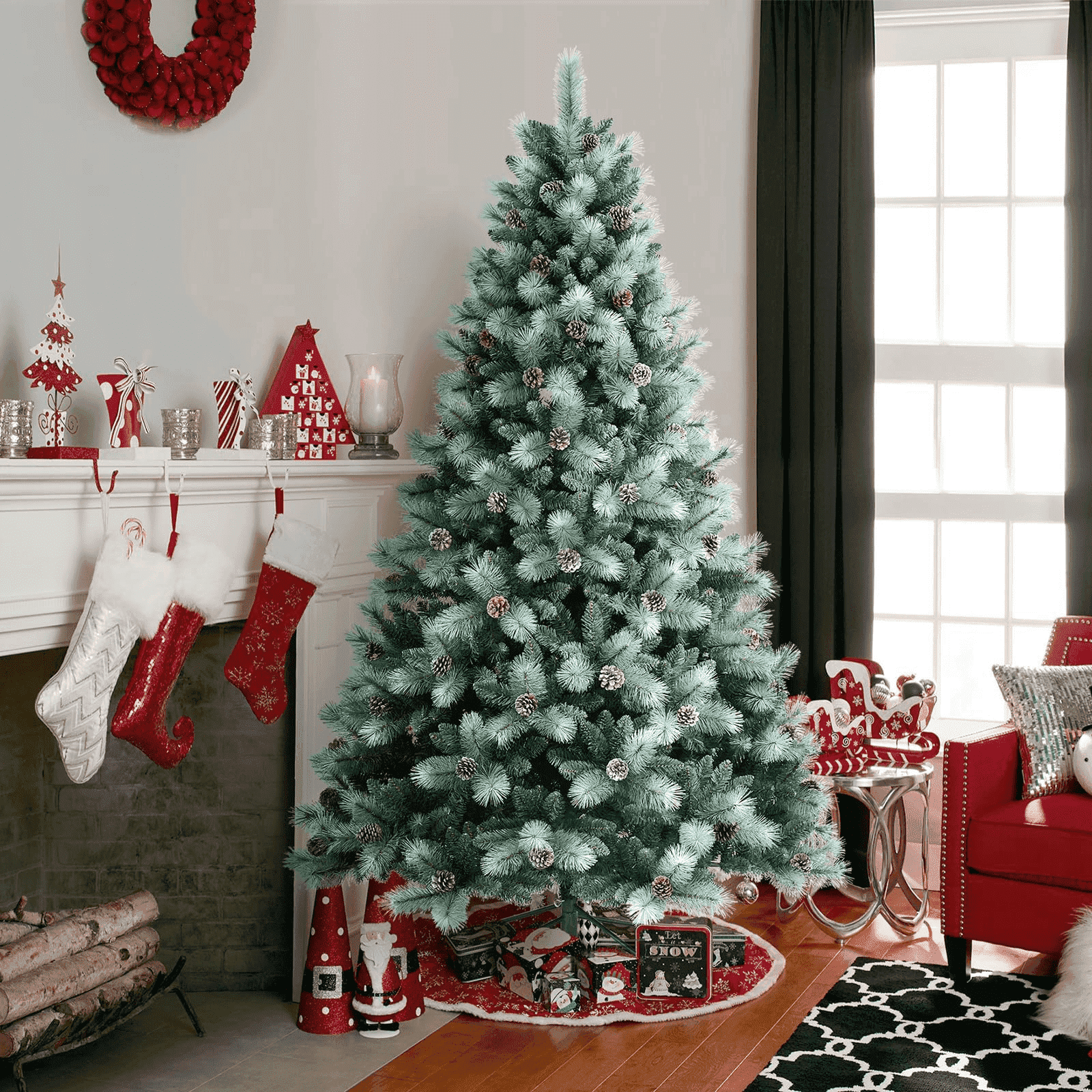 Makeatree 9 ft Snow-Tips Un-Lit Christmas Tree with 122 Pinecones ...